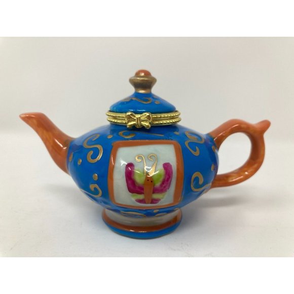 Other | Vintage Porcelain Teapot Trinket Box With Butterfly Trinket Pe ...